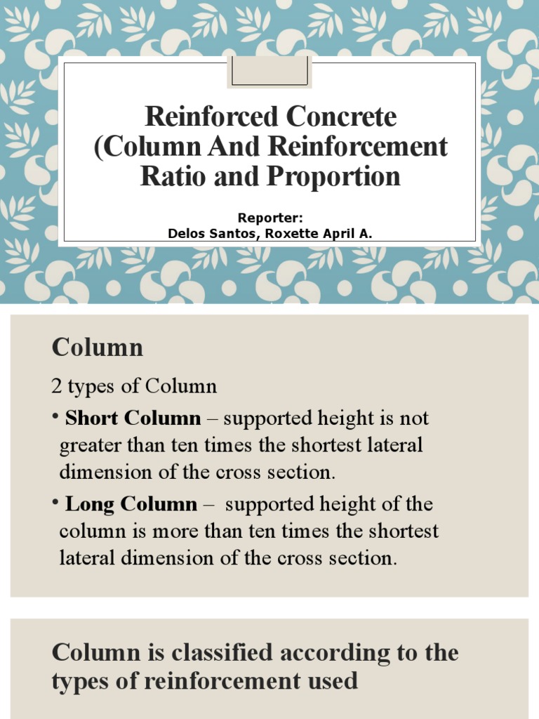 Reinforced Concrete (Column and Reinforcement Ratio and Proportion | PDF
