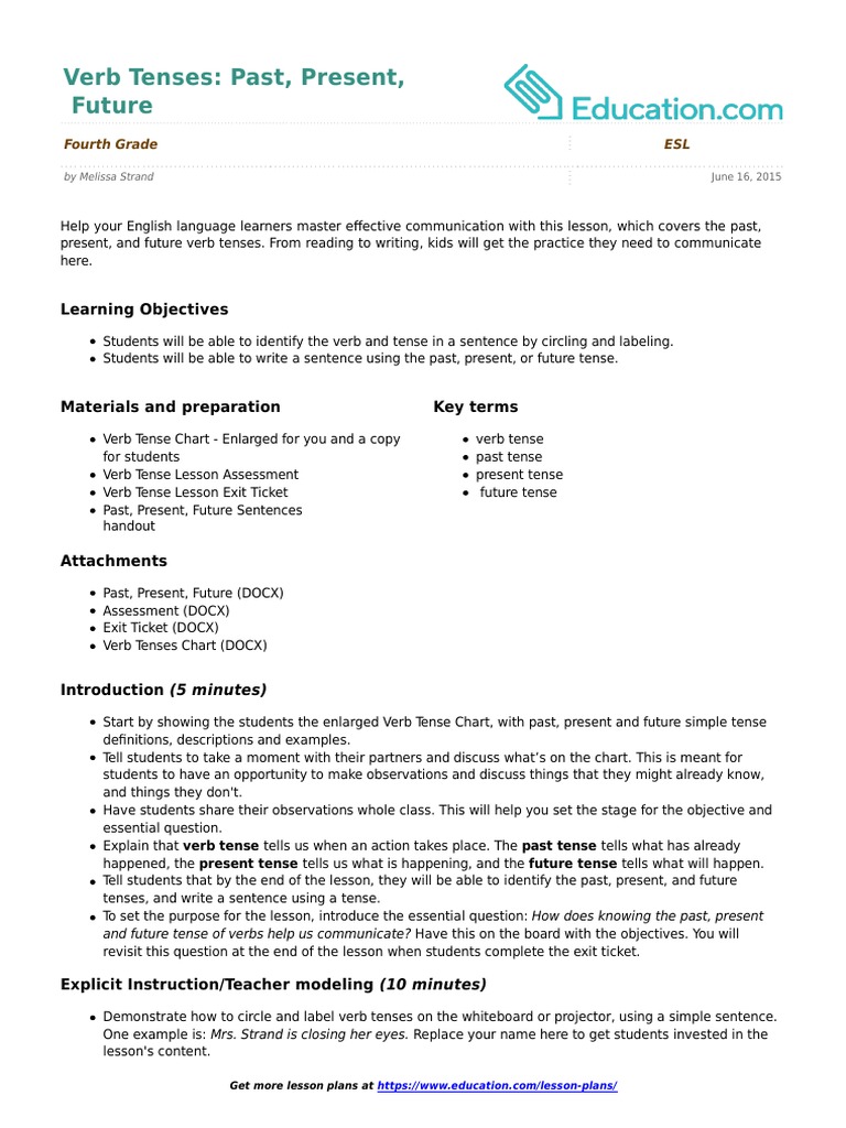 Teaching Verb Tenses in Fourth Grade | PDF | Verb | Question