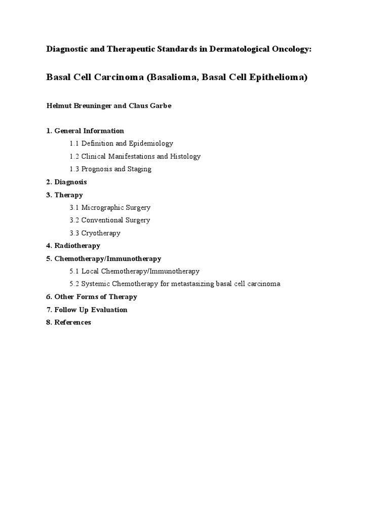 Basal Cell Carcinoma (Basalioma, Basal Cell Epithelioma) | PDF ...