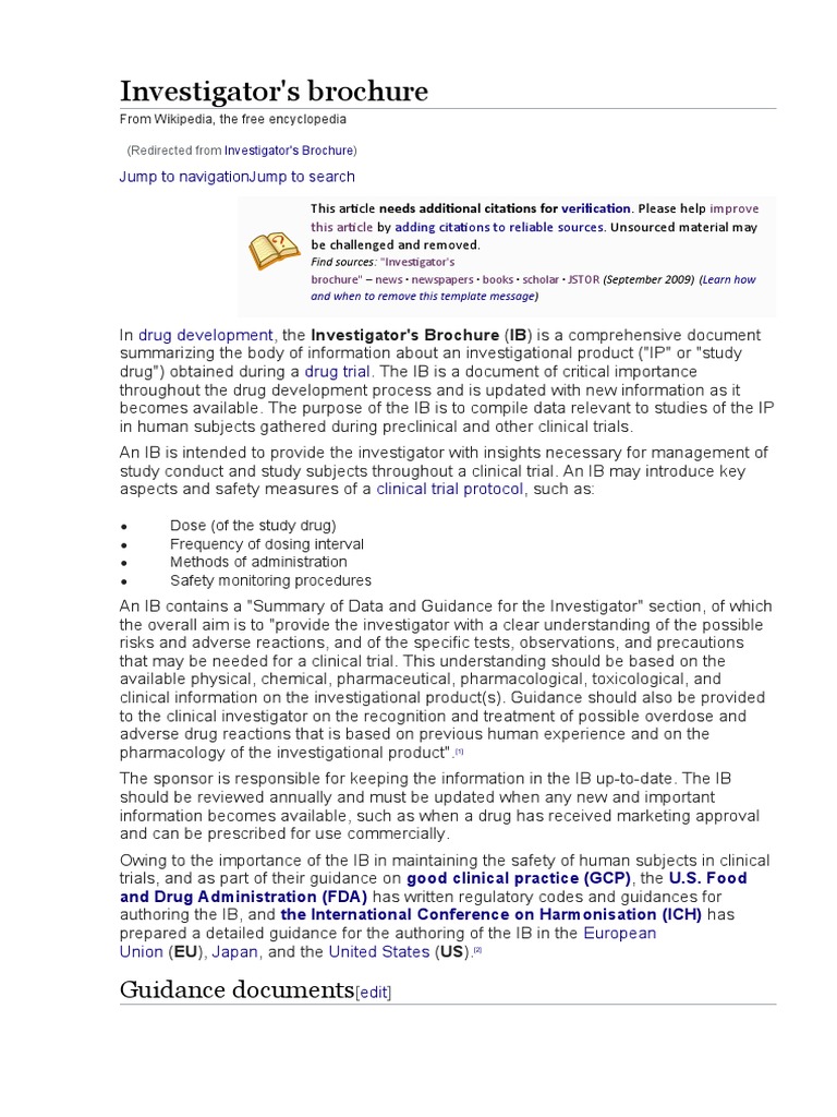 Investigator's Brochure: Guidance Documents | PDF | Clinical Trial ...