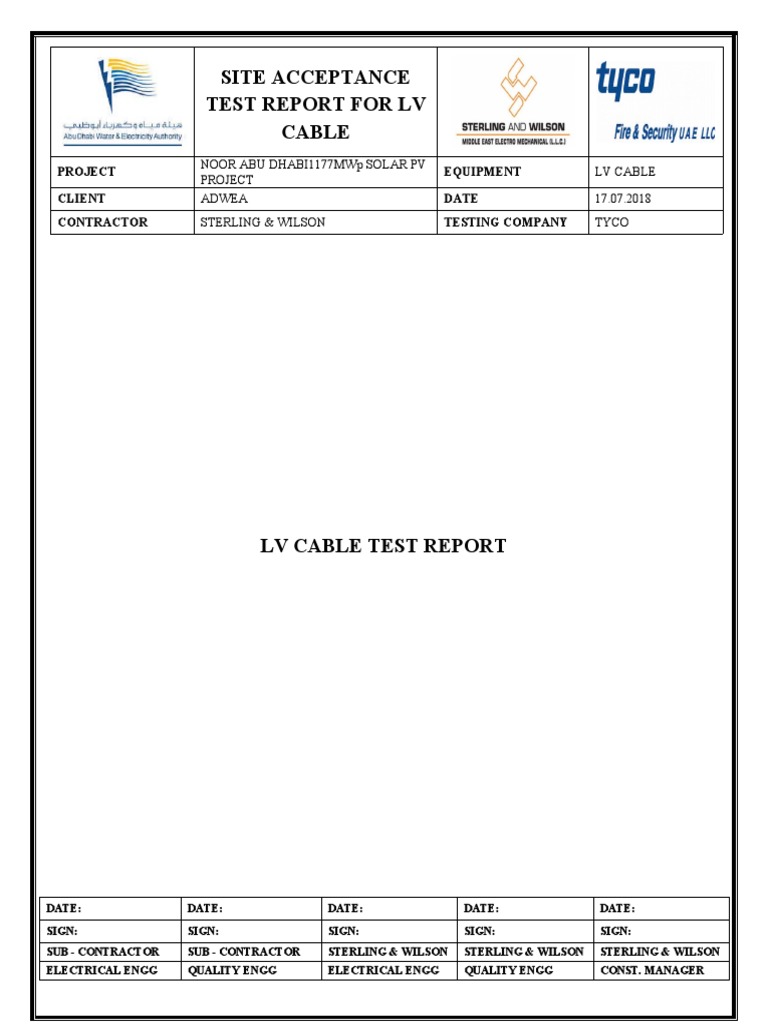 Site Acceptance Test Report For LV Cable | PDF | Electrical Components ...