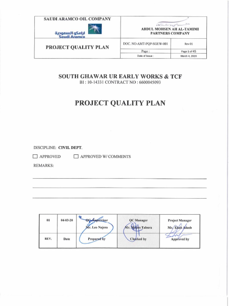 Project Quality Plan - Part 1 | PDF