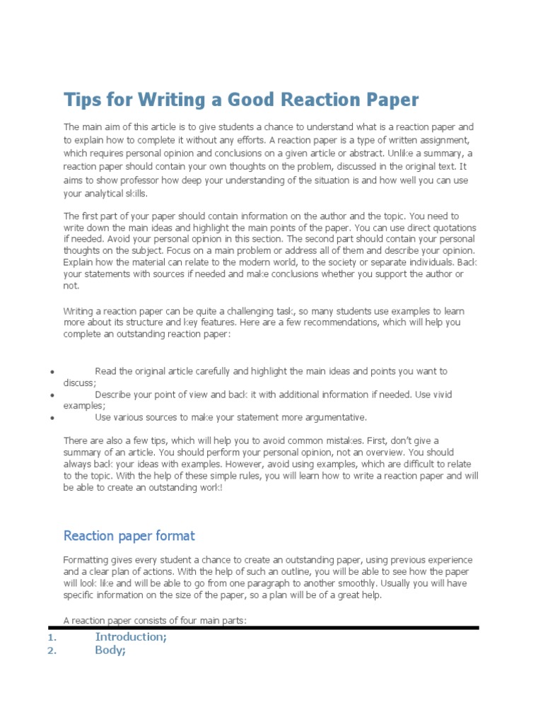 Tips For Writing A Good Reaction Paper | PDF | Opinion | Epistemology