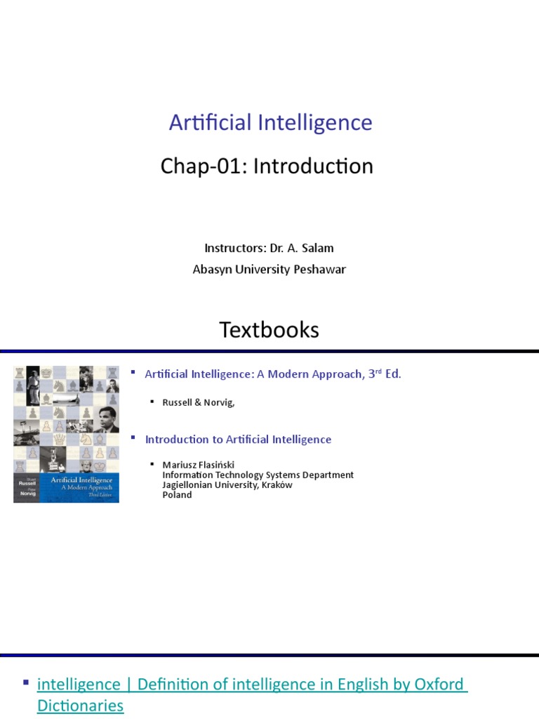 Artificial Intelligence: Chap-01: Introduction | PDF | Artificial Intelligence | Intelligence ...