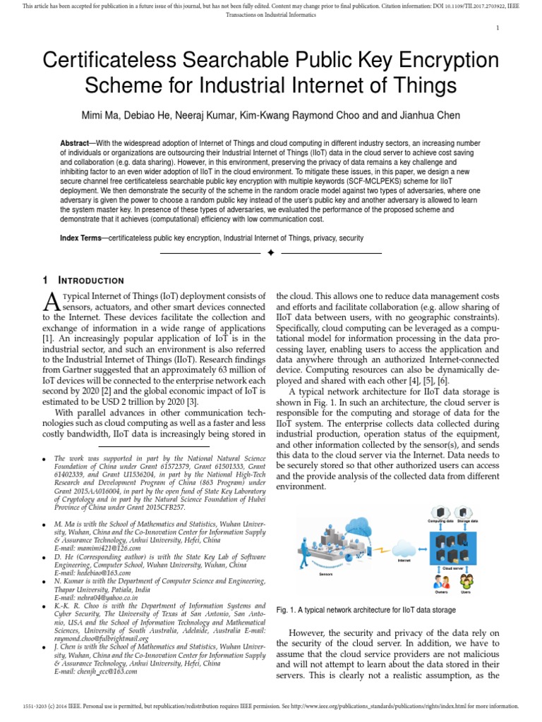 Certificateless Searchable Public Key Encryption Scheme For Industrial Internet of Things | PDF ...