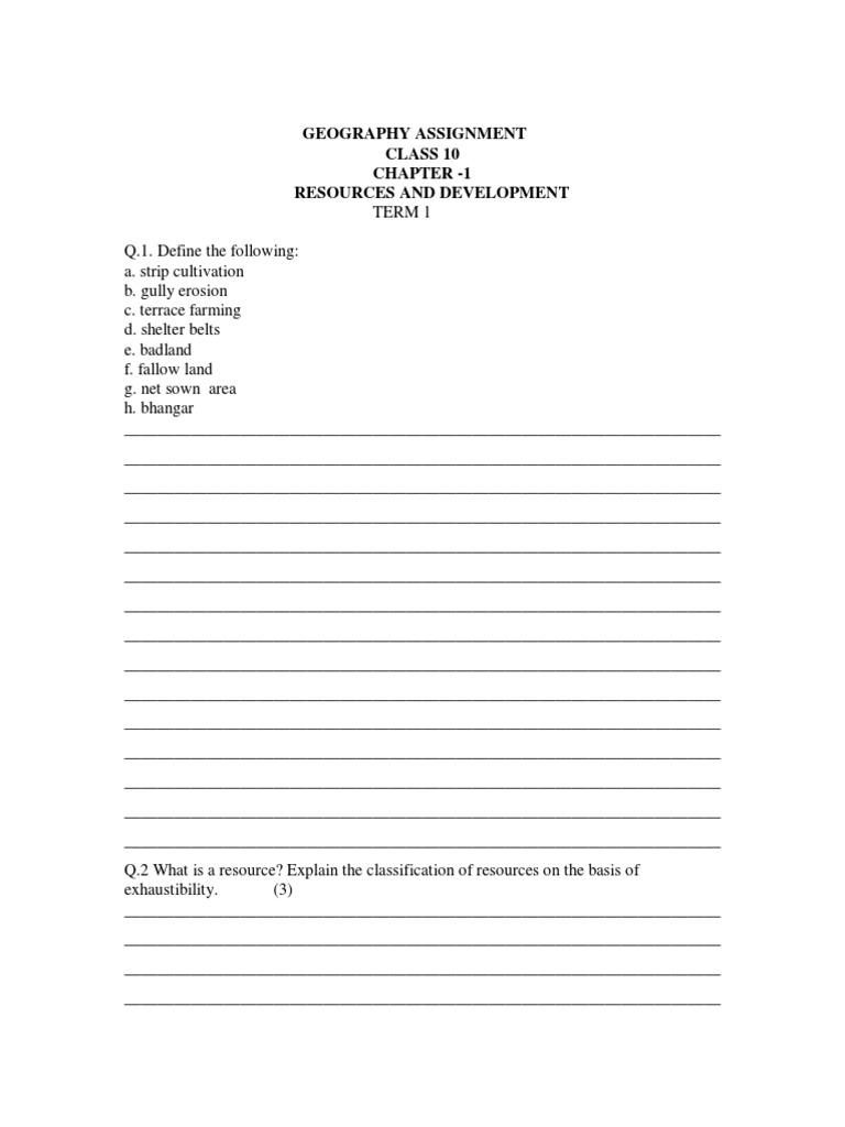 Geography Assignment Class 10 Chapter - 1 Resources and Development ...