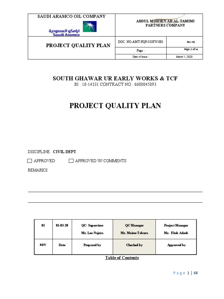 Project Quality Plan For South Ghawar | PDF | Quality Management ...