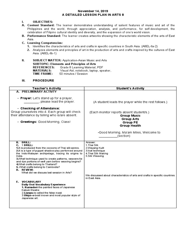Grade 8 Arts Lesson Plan: East Asia | PDF | Weaving | Paintings