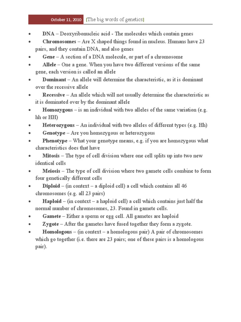 Genetics Terminology Explained | PDF