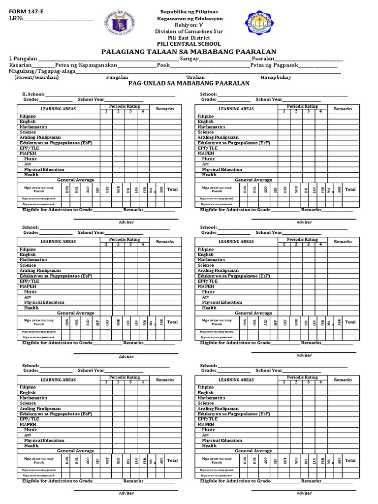 Form 137-School Permanent Record | PDF | Behavior Modification | Cognition