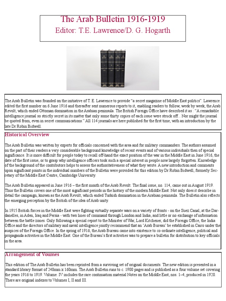 The Arab Bulletin: 1916-1919 Insights | PDF | T. E. Lawrence | Arabs
