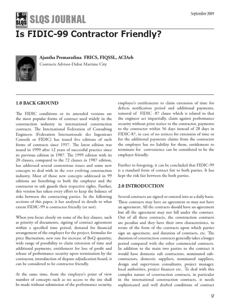Fidic 99 Vs 87 Pdf General Contractor Employment