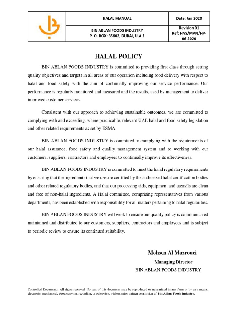 6 Halal Policy PDF | PDF | Food Safety | Safety