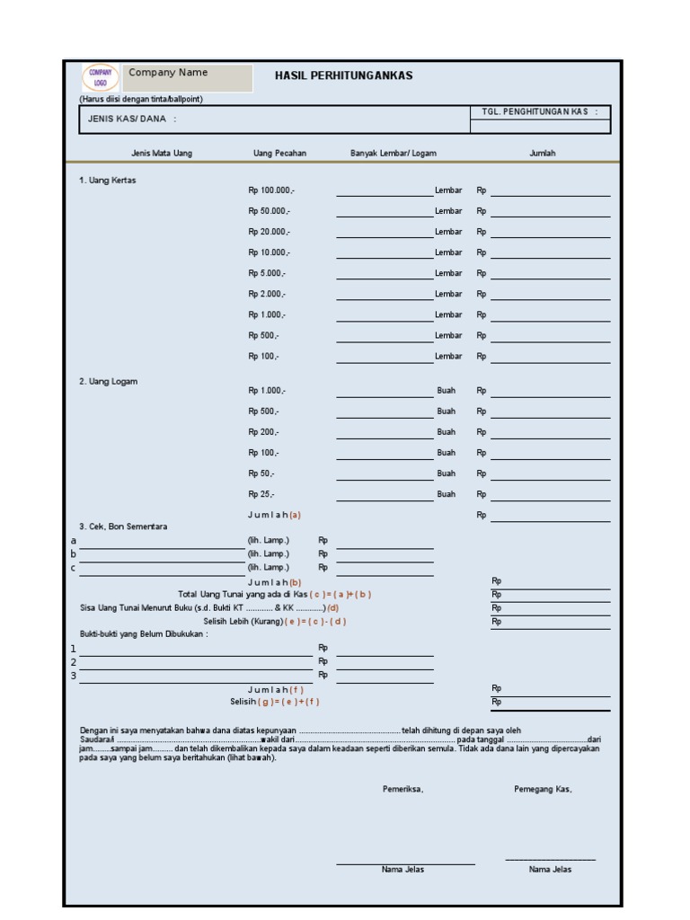 Form Cash Opname | PDF