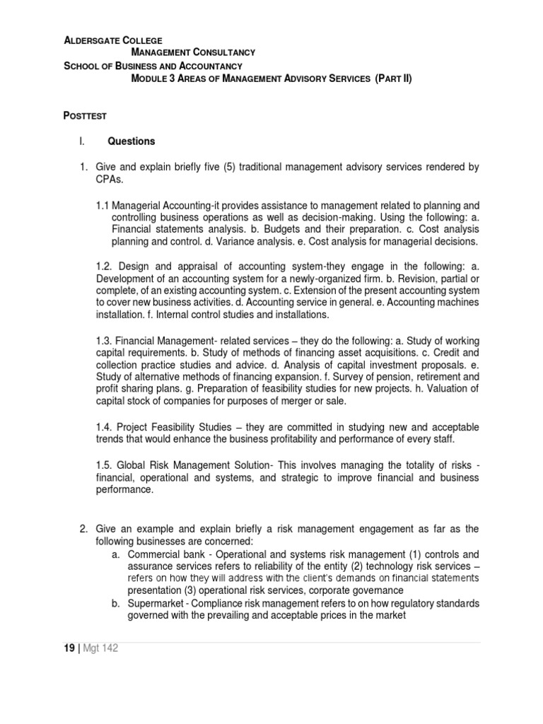 Module 3 Areas of Management Advisory Services Part II PDF | PDF ...