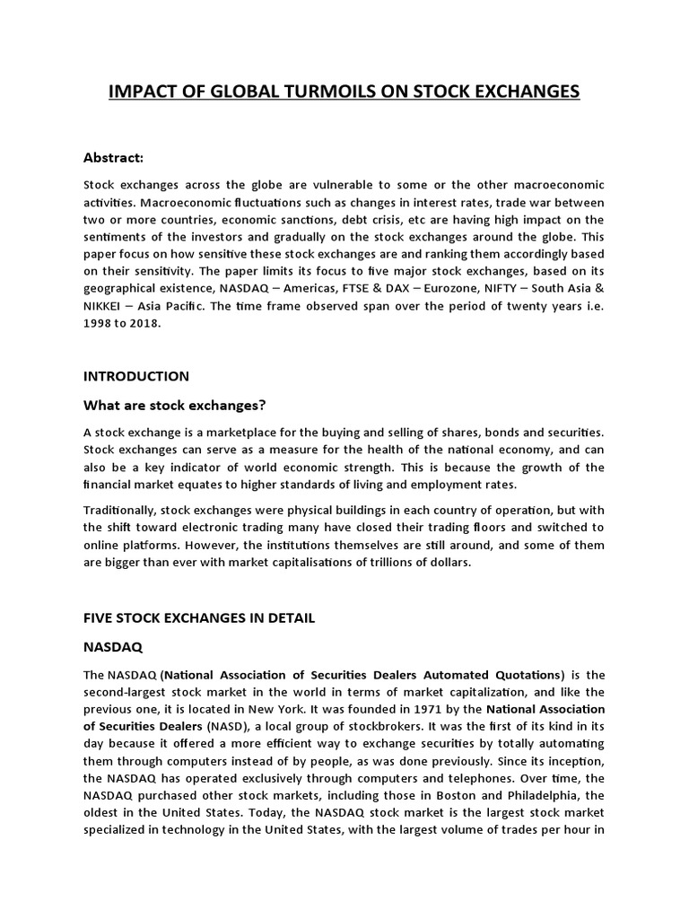 Impact of Global Turmoils On Stock Exchanges - 11-02-2018 | PDF ...