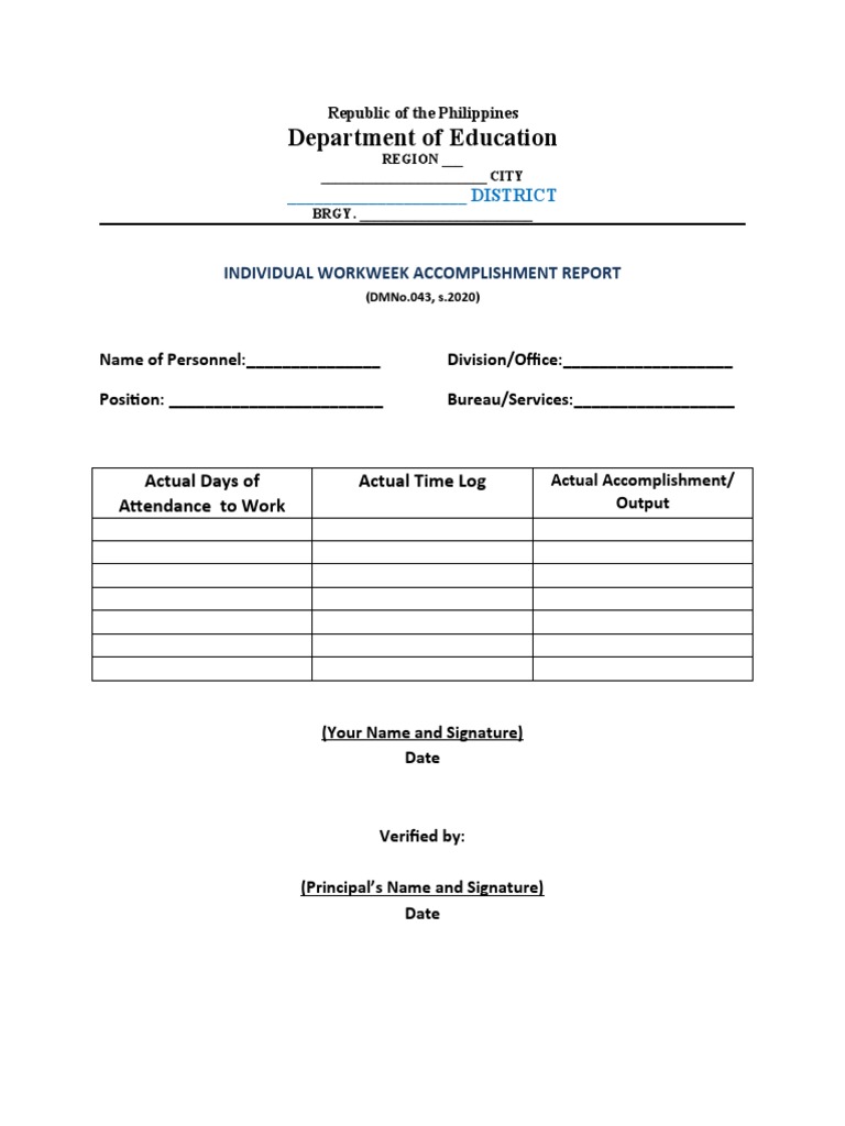 Individual Workweek Accomplishment Plan | PDF