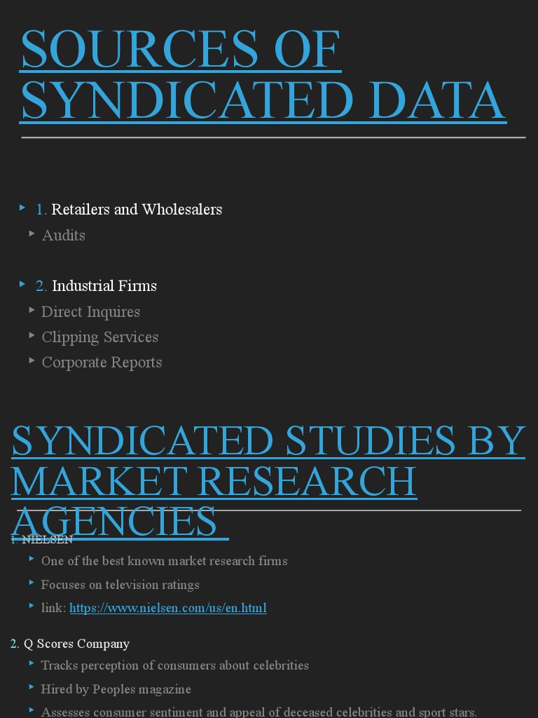 Sources of Syndicated Data: Retailers and Wholesalers | PDF