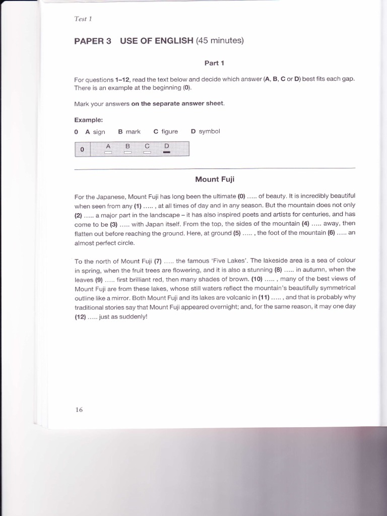 FCE Use of English Test 1 | PDF | Mountains | Physiographic Divisions