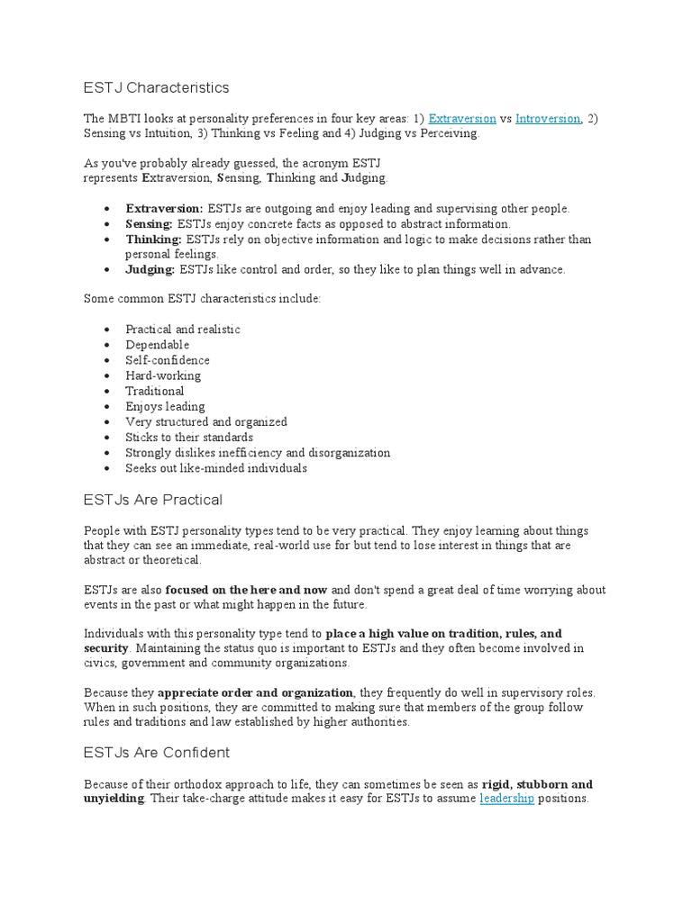ESTJ Characteristics | PDF | Personality Type | Psychological Concepts