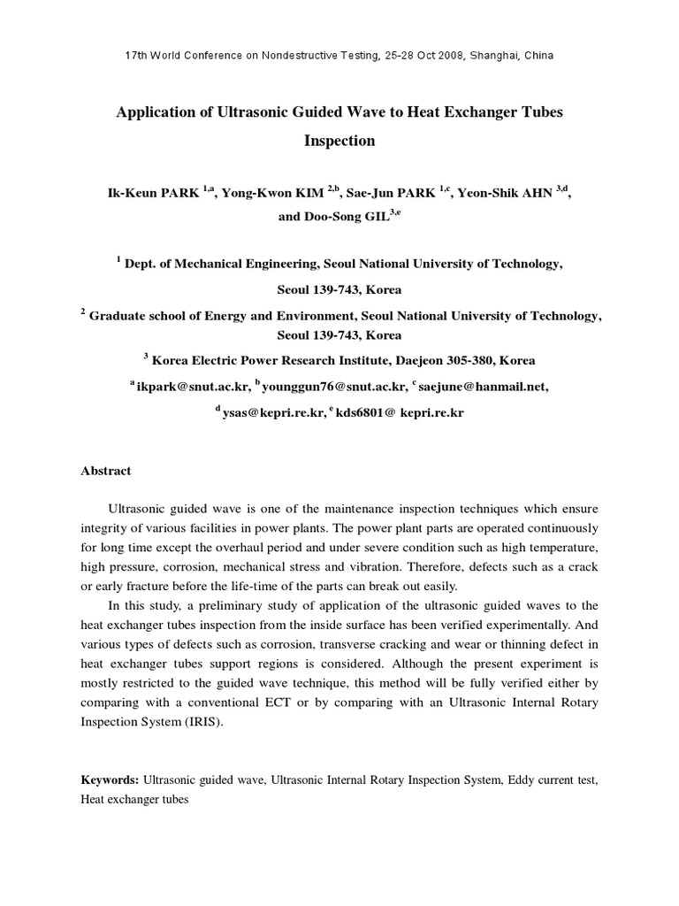 Application of Ultrasonic Guided Wave To Heat Exchanger Tubes ...