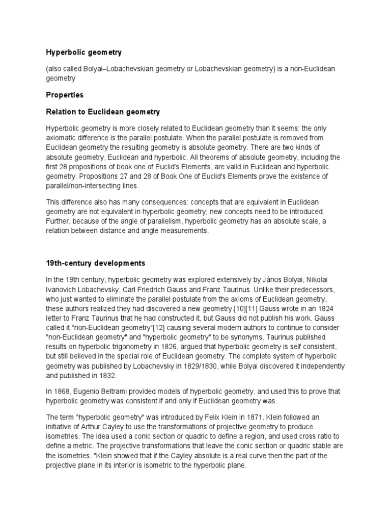 Hyperbolic Written | PDF | Hyperbolic Geometry | Non Euclidean Geometry