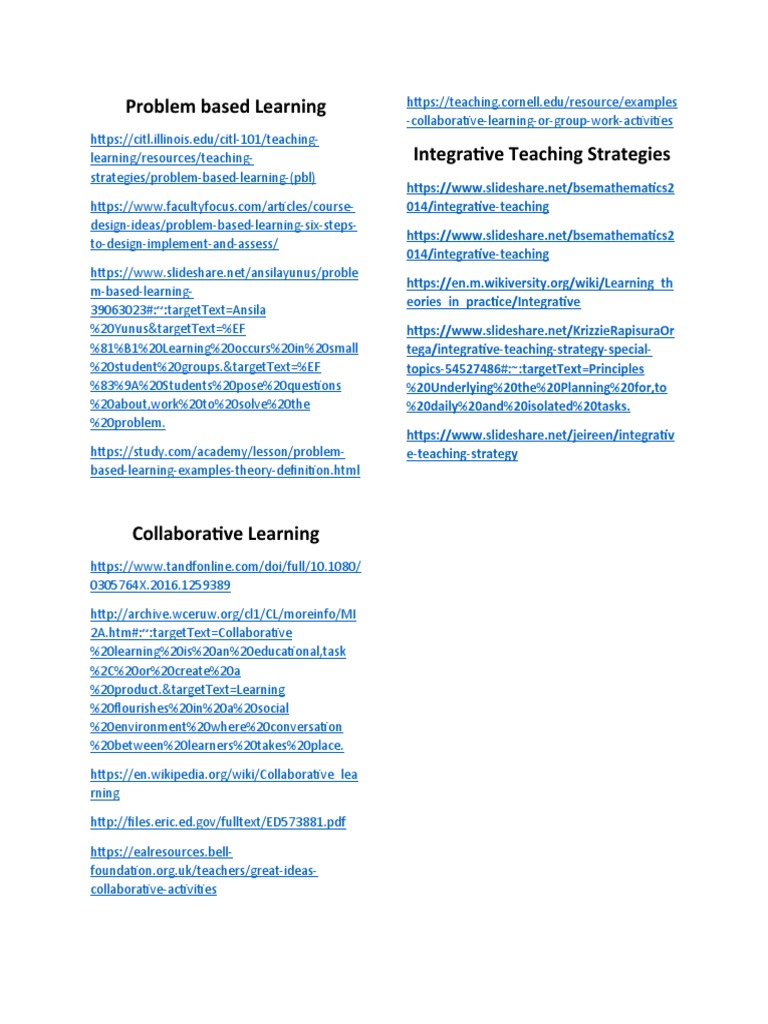 Problem Based Learning Integrative Teaching Strategies | PDF