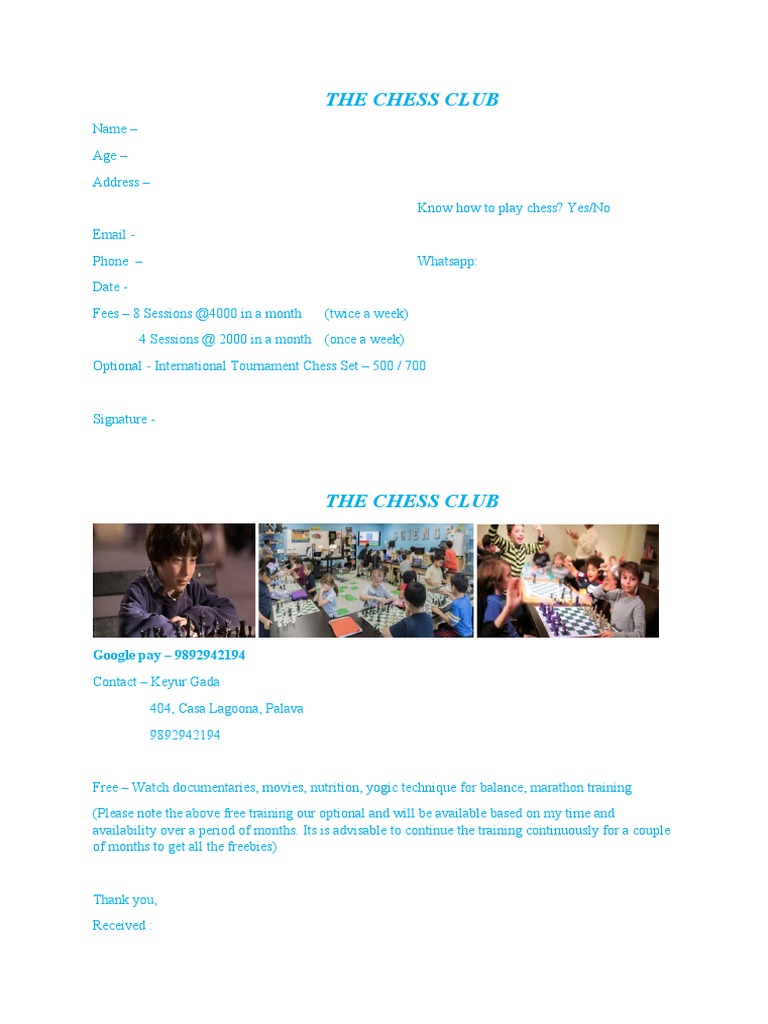 Chess Club Registration and Fees | PDF