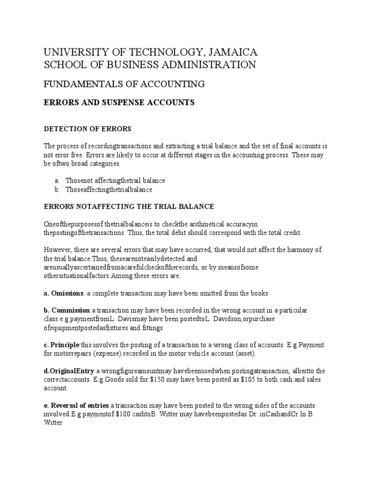 Theory Of Correction Of Errors And The Suspense Account Pdf Business