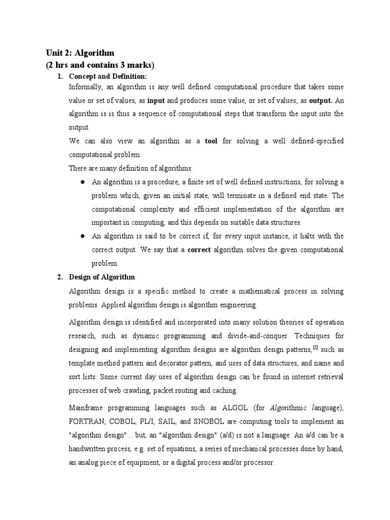 Unit 2: Algorithm (2 Hrs and Contains 3 Marks) | PDF | Dynamic ...