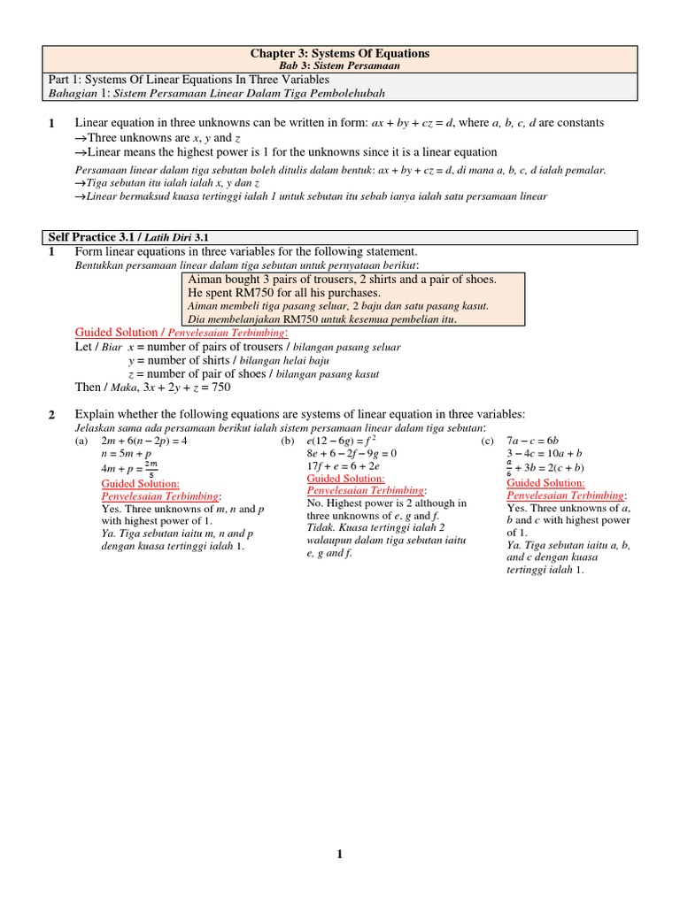 Chapter 3 Systems of Equations | PDF