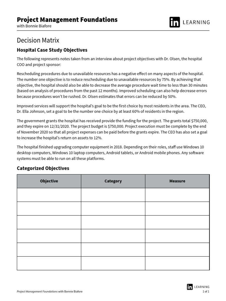 Decision Matrix: Project Management Foundations | PDF