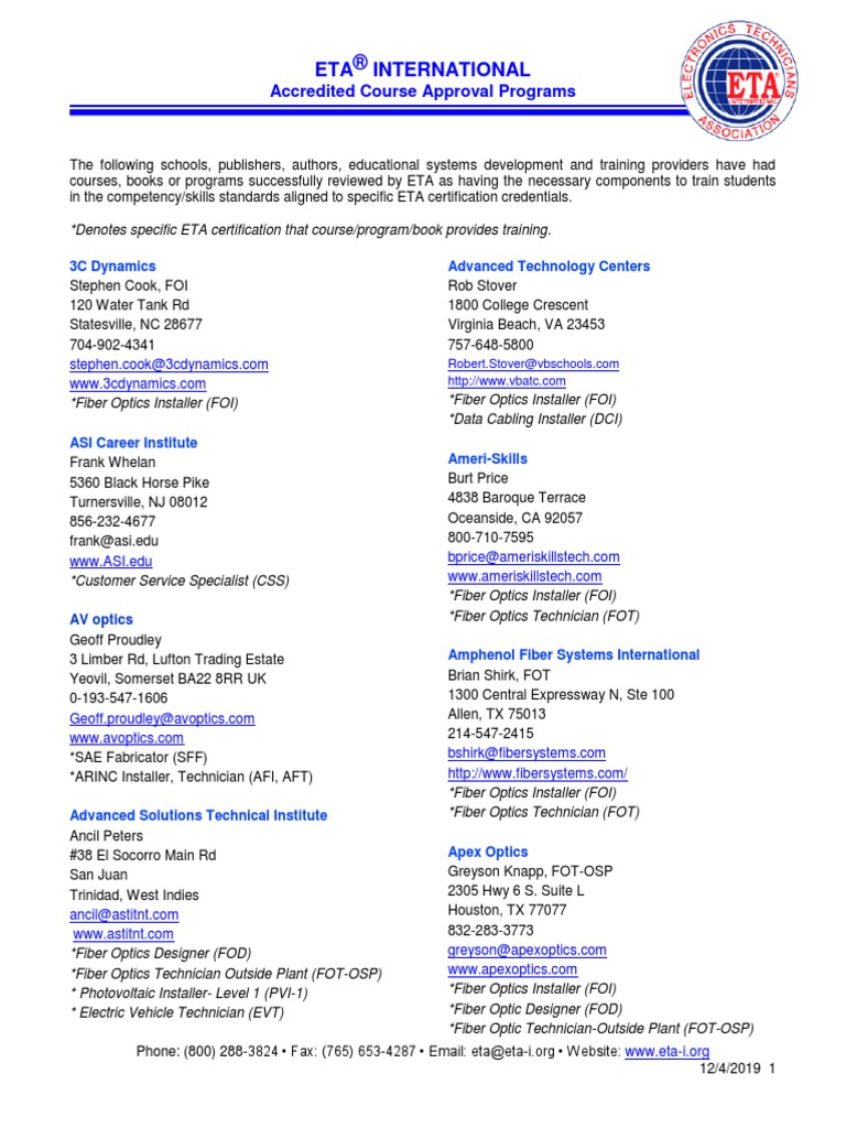 Eta® International: Accredited Course Approval Programs | PDF ...