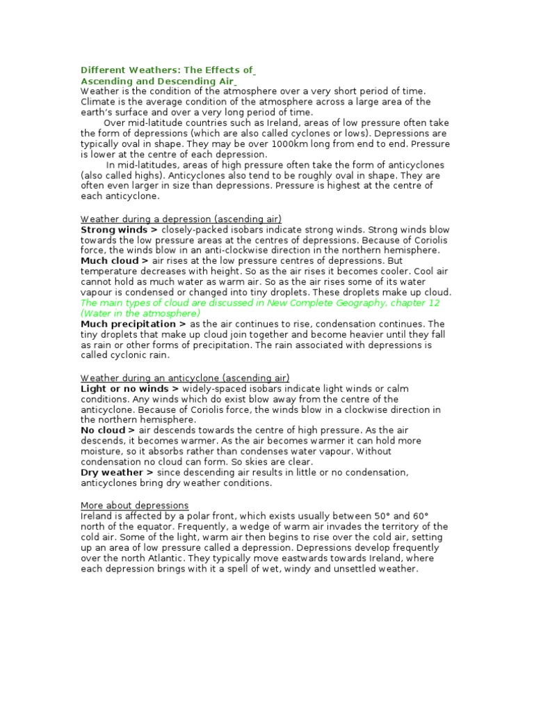 Different Weathers - The Effects of Ascending and Descending Air | PDF ...