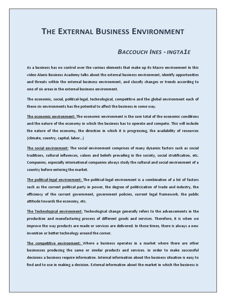 Understanding External Business Environments | PDF | Natural ...