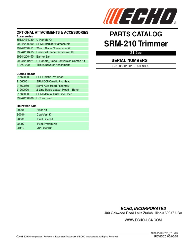 Echo SRM210 Parts Catalog | PDF | Carburetor | Ignition System