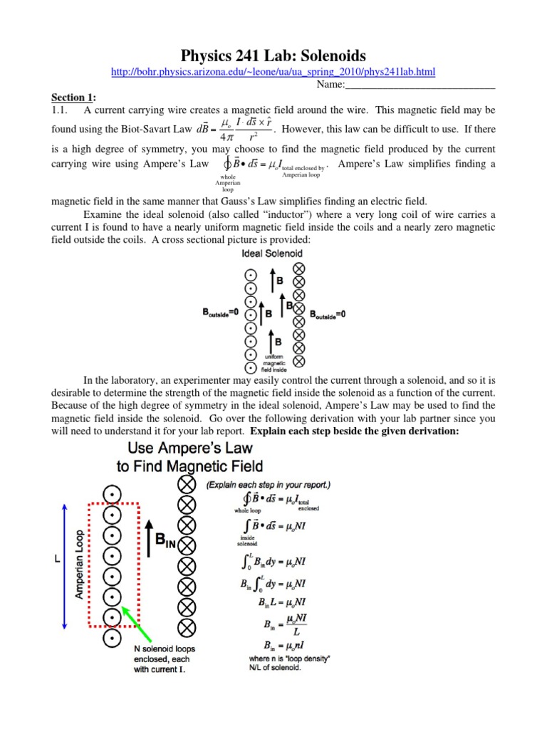 Physics 241 Lab: Solenoids: Section 1 | PDF | Inductor | Inductance