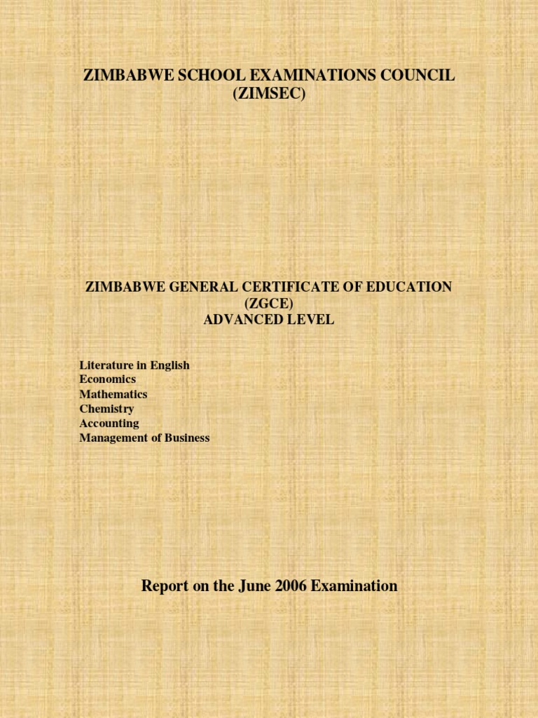 Zimbabwe School Examinations Council (Zimsec) : Zimbabwe General ...