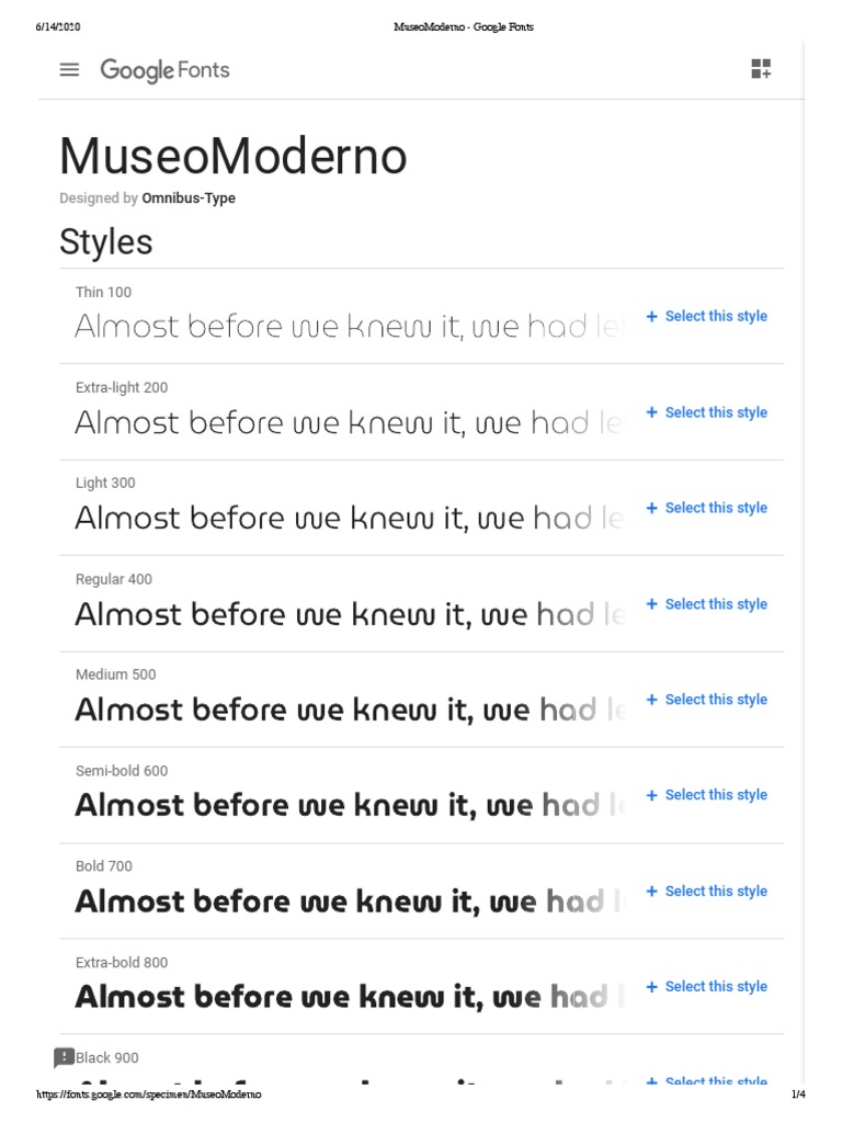 MuseoModerno - Google Fonts | PDF | Typefaces | Digital Typography