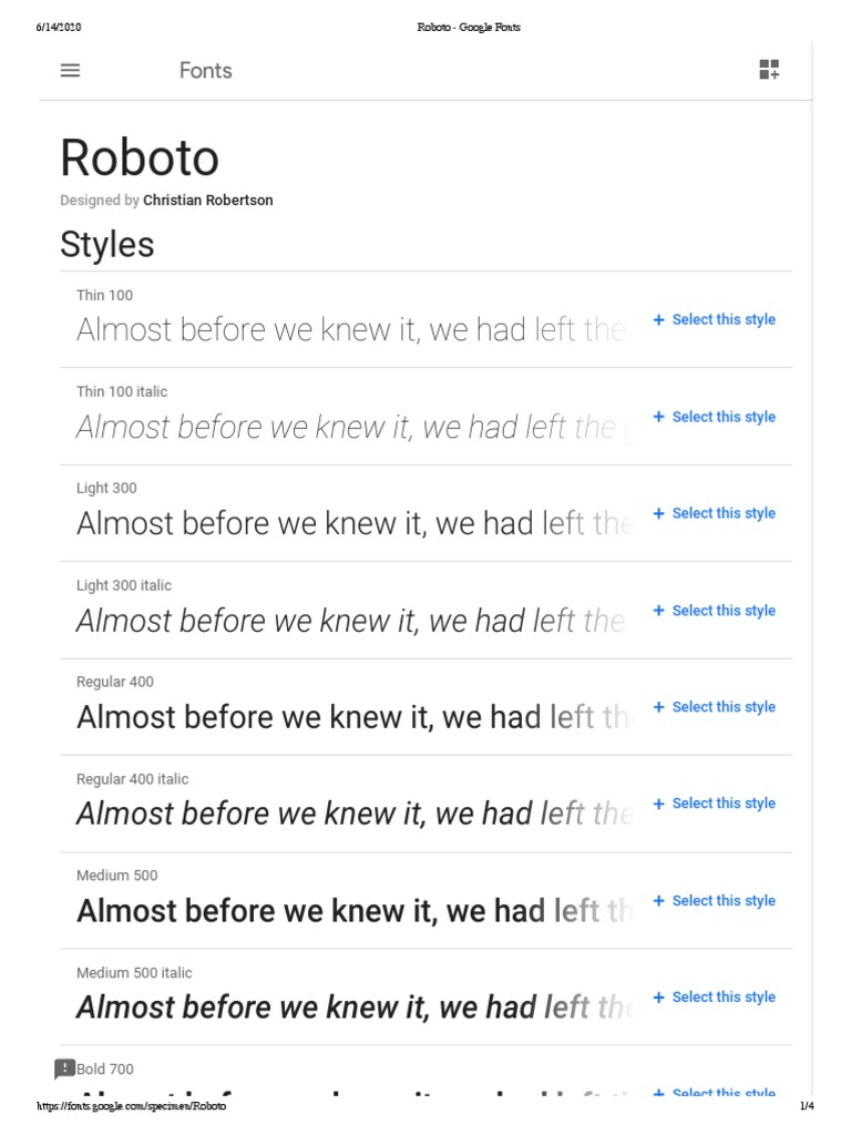 Roboto - Google Fonts | PDF | Typography | Printing