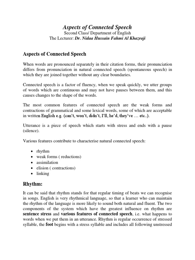 Aspects of Connected Speech | Download Free PDF | Stress (Linguistics ...