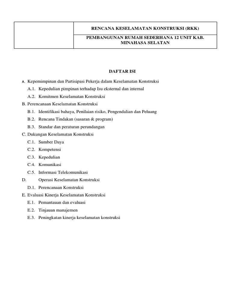 Rencana Keselamatan Konstruksi (RKK) Pembangunan Rumah Sederhana 12 ...