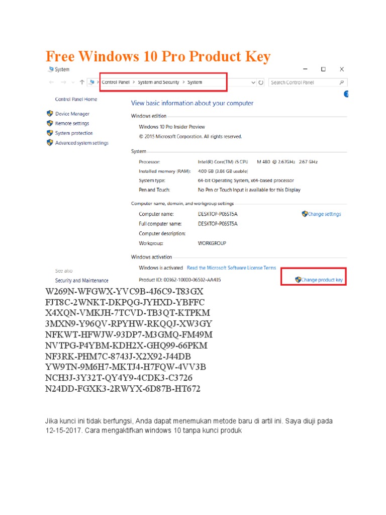 Free Windows 10 Pro Product Key | PDF | Windows 10 | Computer Related ...