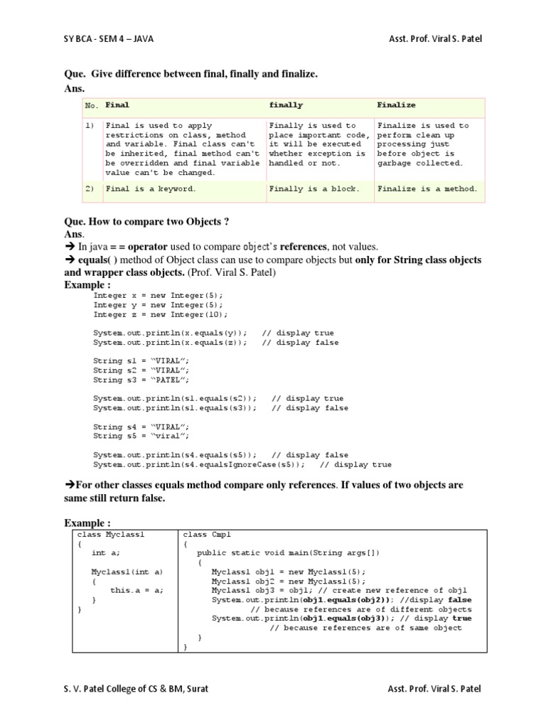 Que. Give Difference Between Final, Finally and Finalize. Ans | PDF | Class (Computer ...
