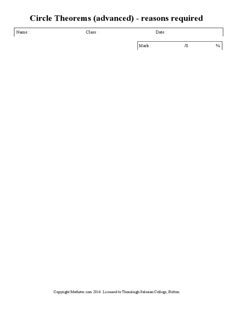 Circle Theorems (Advanced) - Reasons Required - 1 | PDF