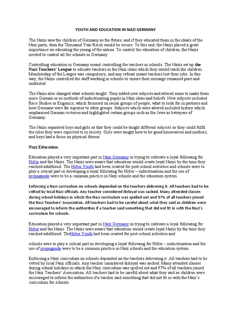 Youth and Education in Nazi Germany | PDF | Nazi Germany | Adolf Hitler