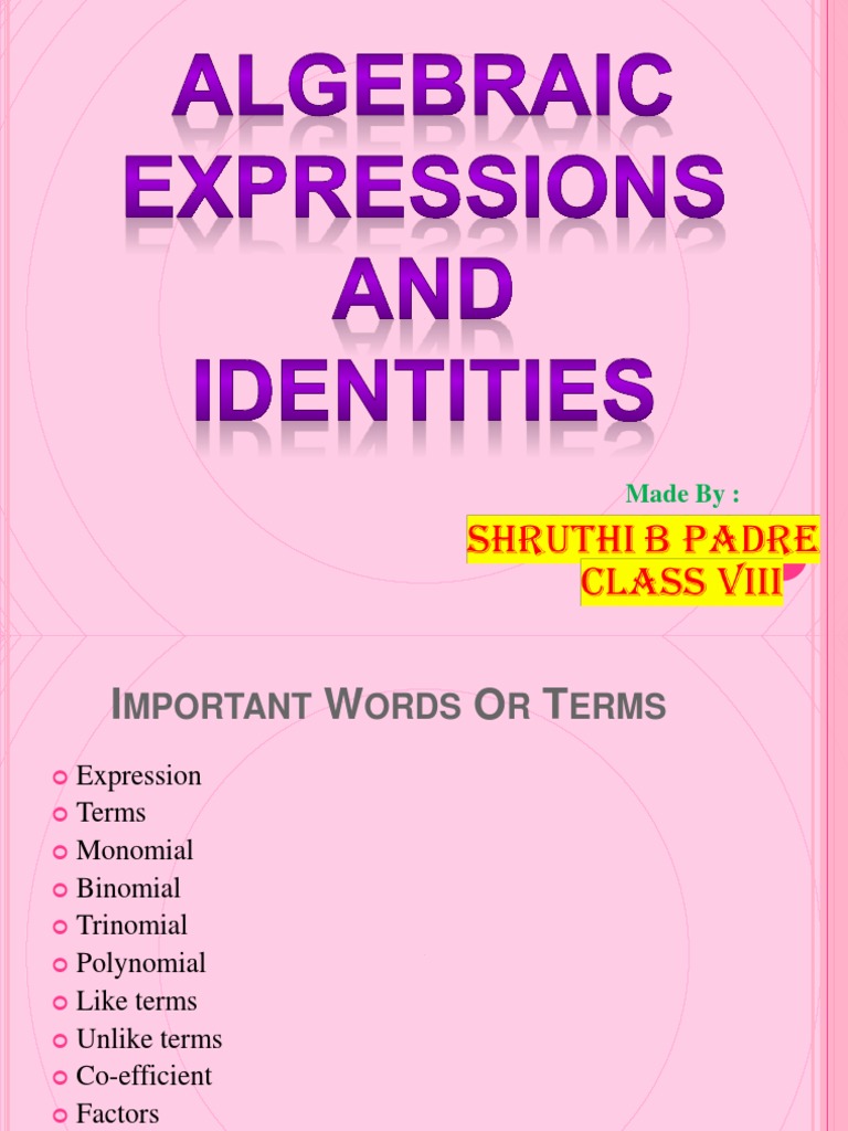Algebraic Expressions and Identities | Download Free PDF | Polynomial ...