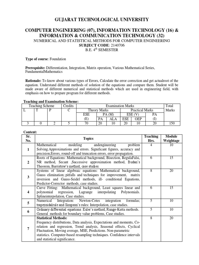 Numerical and Statistical Methods for Computer Engineering: A Syllabus ...