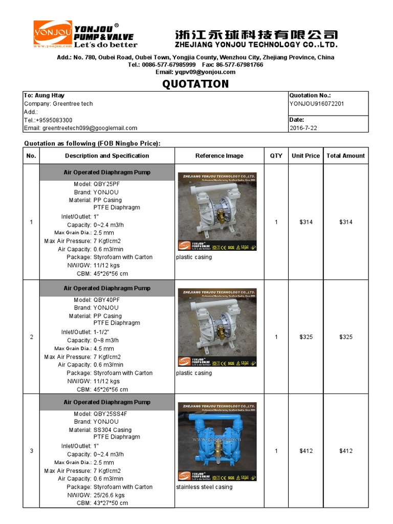 Quotation: Quotation As Following (FOB Ningbo Price) | PDF | Business ...