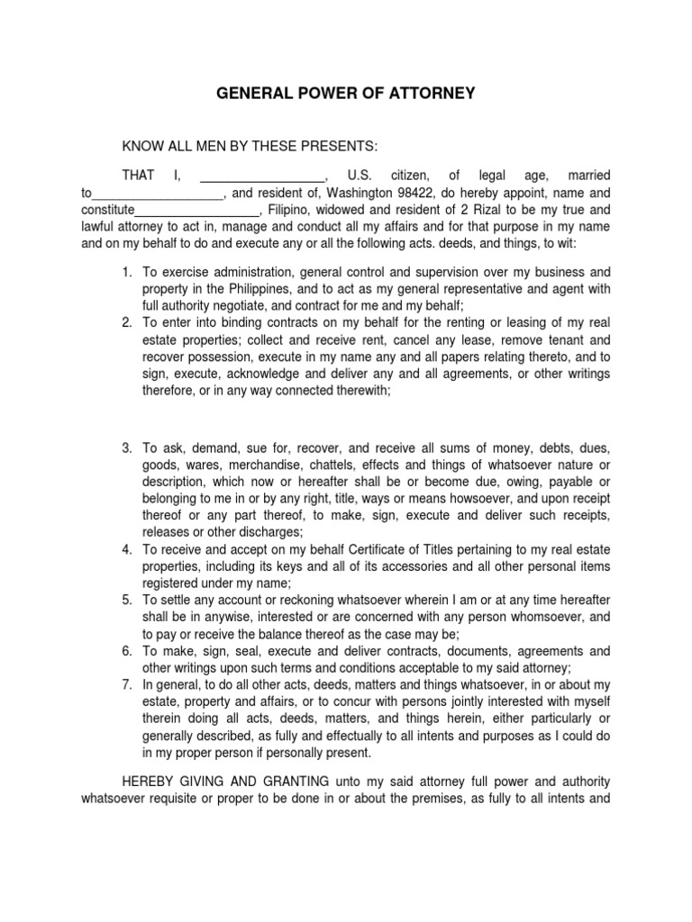 General Power of Atty | PDF | Power Of Attorney | Lease